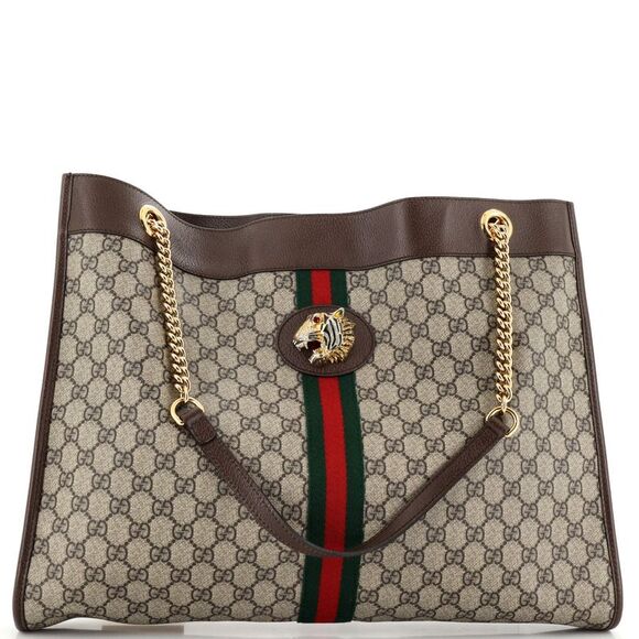 Gucci | Bags | Gucci Rajah Chain Tote Gg Coated Canvas Large Brown ...